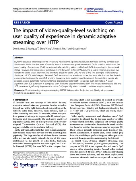 Pdf The Impact Of Video Quality Level Switching On User Quality Of