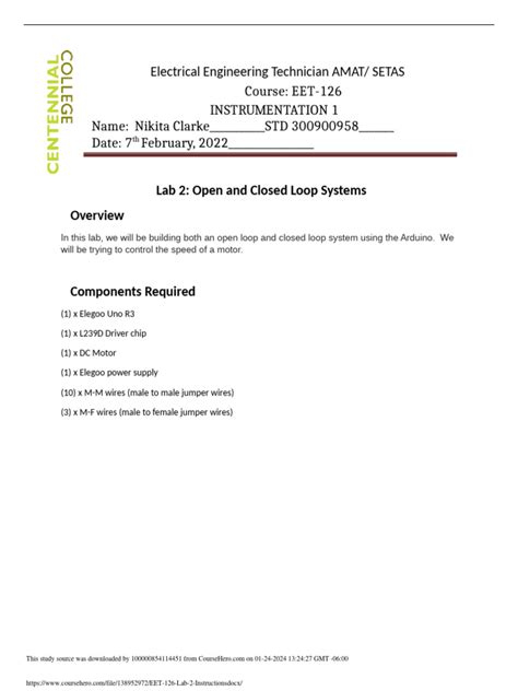 Eet 126 Lab 2 Instructions Pdf Arduino Feedback