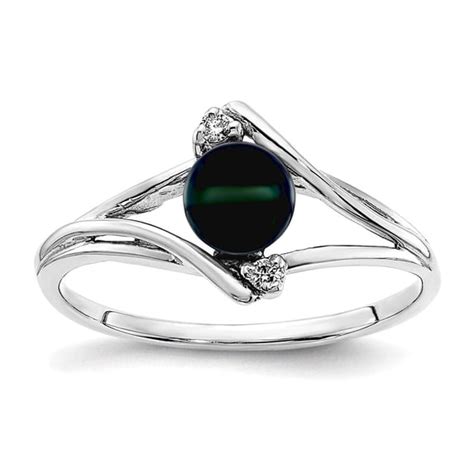 14k White Gold Polished Prong Set 5mm Black Fw Cultured Pearl Diamond