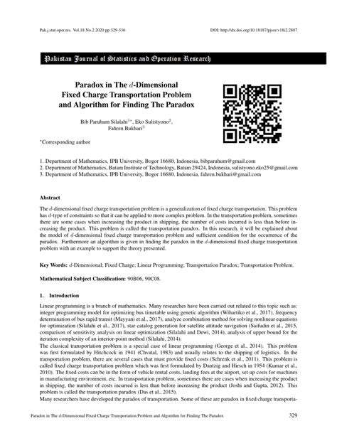 Pdf Paradox In The D Dimensional Fixed Charge Transportation Problem And Algorithm For Finding