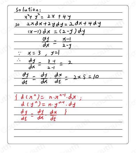 Solved Find Dydt Given That X2y22x4y X3y1 And Dxdt 5 Dydt