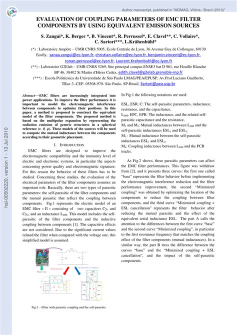 Pdf Evaluation Of Coupling Parameters Of Emc Filter Components By