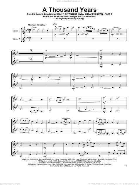 Violin Sheet Music For A Thousand Years