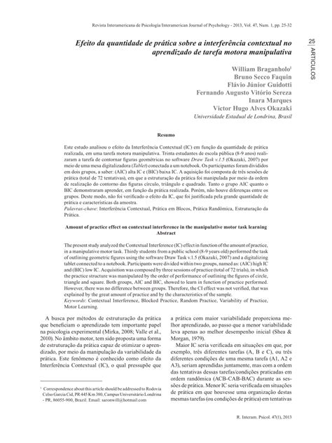 Pdf Amount Of Practice Effect On Contextual Interference In The Manipulative Motor Task Learning