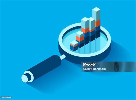 플랫 스타일의 돋보기 아이콘입니다 색상 배경에 대한 확대경과 다이어그램을 검색합니다 확대 축소 진행률 차트 비즈니스 분석 그림입니다 프로젝트를 위한 벡터 디자인 개체 돋보기