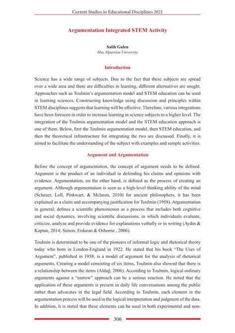 Pdf Argumentation Integrated Stem Activity