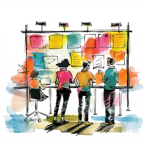 Illustration Of Agile Development With Sprint Planning And Standup Meetings Premium Ai