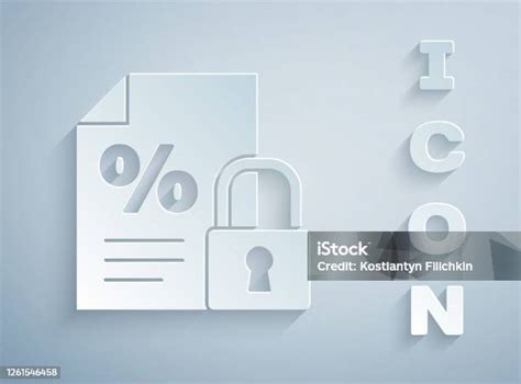회색 배경에 격리된 용지 절단 재무 문서 및 잠금 아이콘 송장 또는 청구서 개념에 대한 종이 은행 문서 종이 아트 스타일 벡터 일러스트레이션 0명에 대한 스톡 벡터 아트 및