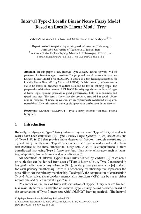 PDF Interval Type 2 Locally Linear Neuro Fuzzy Model Based On Locally Linear Model Tree