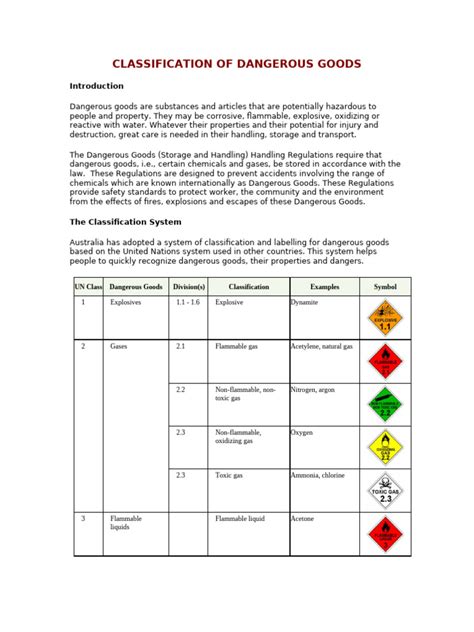 Classification Of Dangerous Goods Pdf Dangerous Goods Physical
