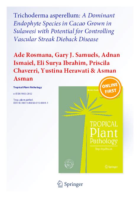 Pdf Trichoderma Asperellum A Dominant Endophyte Species In Cacao Grown In Sulawesi With