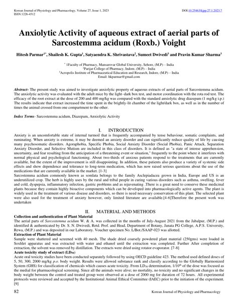 Pdf Anxiolytic Activity Of Aqueous Extract Of Aerial Parts Of