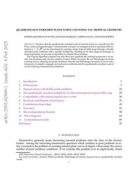 Pdf Quadratically Enriched Plane Curve Counting Via Tropical Geometry
