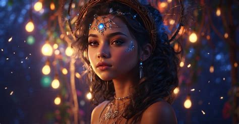 Pixie Dust Dreams Beautiful Girl In A Divine Proportion Dream Catcher Bathed In Moonlit Shadow