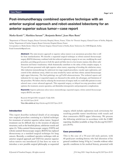 Pdf Post Immunotherapy Combined Operative Technique With An Anterior Surgical Approach And