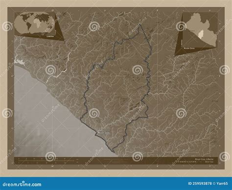 River Cess Liberia Sepia Labelled Points Of Cities Stock