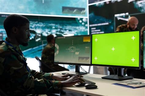 Premium Photo Army Conscript Uses Green Screen And Radar Surveillance