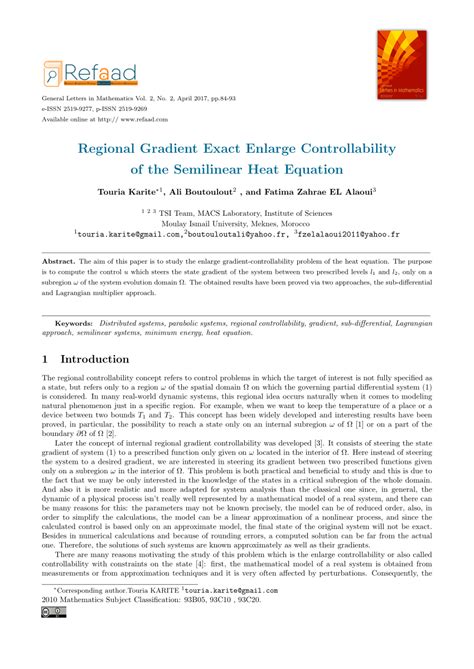 Pdf Regional Gradient Exact Enlarge Controllability Of The Semilinear Heat Equation