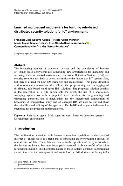 Pdf Enriched Multi Agent Middleware For Building Rule Based Distributed Security Solutions For