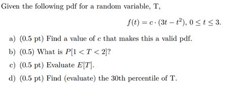 solved given the following pdf for a random variable t