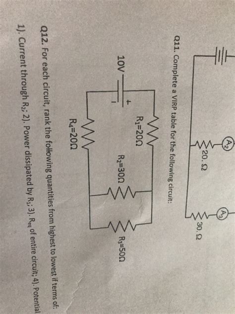 Solved 2 20 Ω 30 Ω Q11 Complete A Virp Table For The