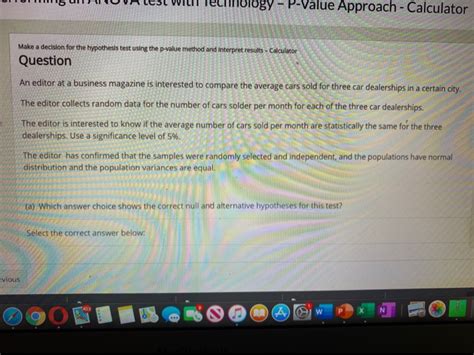 Solved Ology P Value Approach Calculator Make A Decision