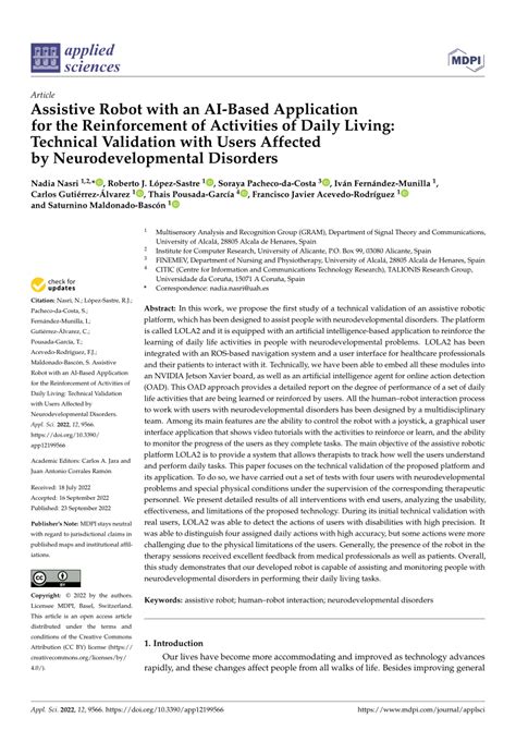 Pdf Assistive Robot With An Ai Based Application For The Reinforcement Of Activities Of Daily