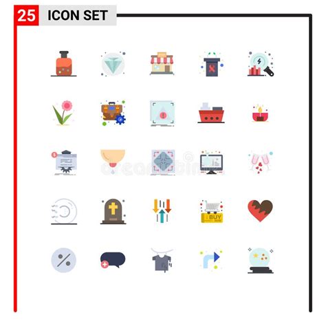 User Interface Pack Of 25 Basic Flat Colors Of Analytics Cancer Day Store Rostrum Podium