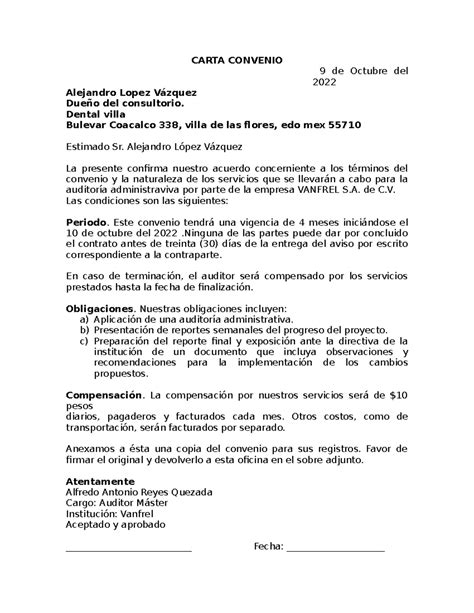 Carta Convenio 2 Carta Convenio 9 De Octubre Del 2022 Alejandro Lopez