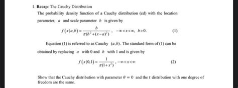 Solved Recap The Cauchy Distribution The Probability Chegg