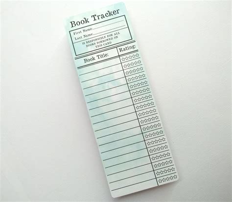 Library Book Card Book Mark Tracker Star Rating Water Color Etsy
