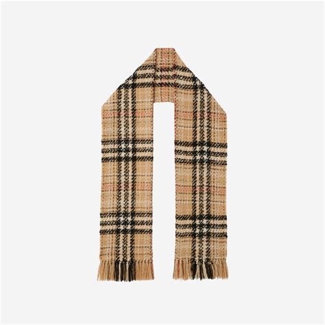 버버리 체크 캐시미어 실크 블렌드 트위드 스카프 아카이브 베이지 Burberry Kream