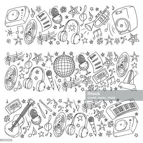 포스터 배너에 대 한 음악 패턴입니다 음악 축제 노래방 디스코 록 간판에 대한 스톡 벡터 아트 및 기타 이미지 간판 구도