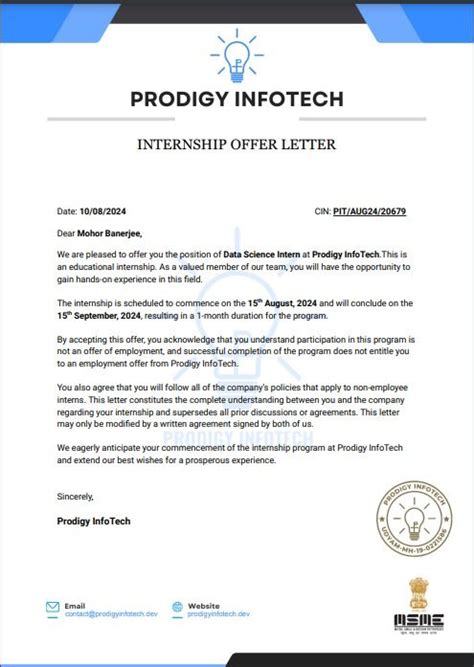 Mohor Banerjee On Linkedin Datascience Internship Careergrowth Prodigyinfotech