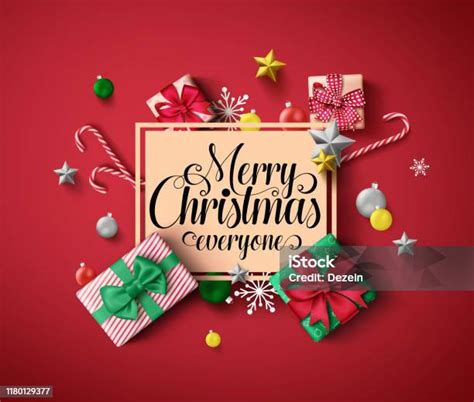 Chirstmas 인사말 벡터 템플릿입니다 메리 크리스마스 모두가 크리스마스 장식의 화려한 요소와 오렌지 빈 프레임에 텍스트를 인사 12월에 대한 스톡 벡터 아트 및 기타