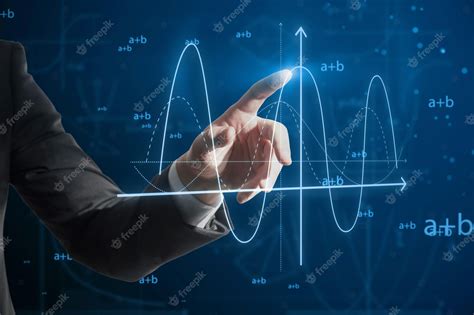 Premium Photo Close Up Of Male Hand Pointing At Abstract Glowing Mathematical Formula Graph On