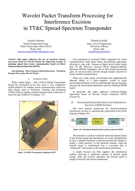 Pdf Wavelet Packet Transform Processing For Interference Excision In Ttandc Spread Spectrum
