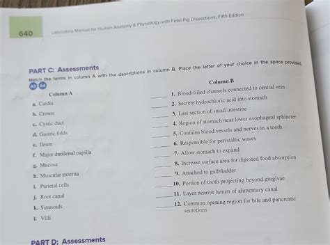 Solved PART C Assessments Match The Terms In Column A With Chegg Com