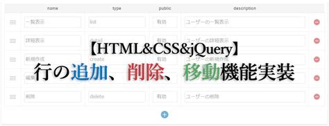HTMLCSS jQueryテーブルの行の追加削除移動機能 並び替え を作ってみた PATOBLOG