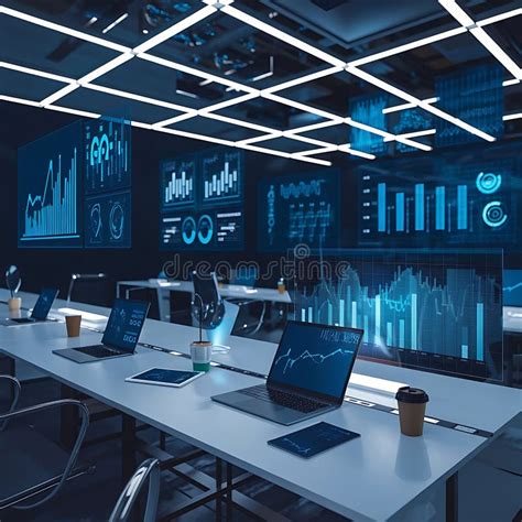 High Tech Control Room With Data Dashboards Global Analytics And Ai Integration Stock