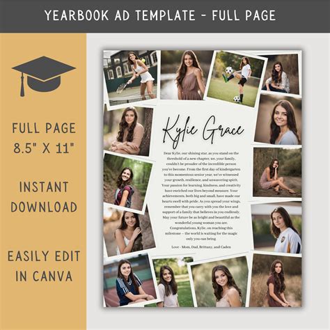 High School Senior Yearbook Ad Template Editable Full Page Yearbook Ad