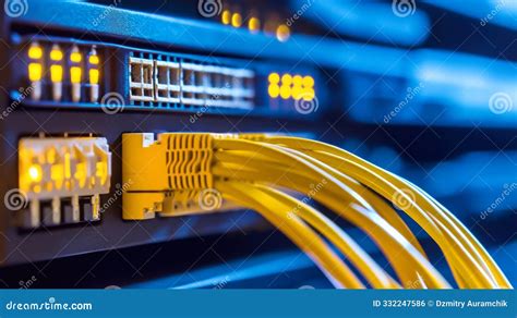 Computer Network And Telecommunication Ethernet Cables In A Data Center Connected To The