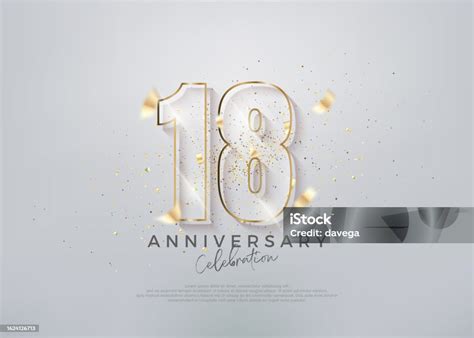 독특한 유리 숫자가 있는 현대적인 숫자 18번 축하 디자인을 위한 프리미엄 벡터 포스터 배너 축하 인사말을 위한 프리미엄 벡터