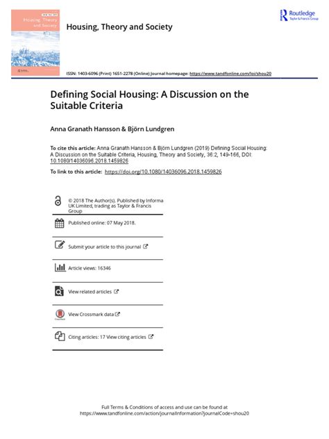 Defining Social Housing A Discussion On The Suitable Criteria Pdf
