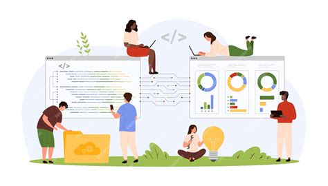premium vector front and back end software development tiny people
