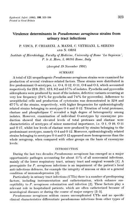 Pdf Virulence Determinants In Pseudomonas Aeruginosa Strains From Urinary Tract Infections