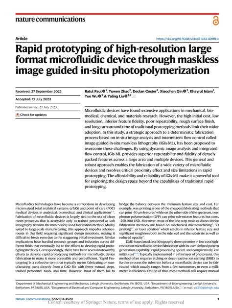 Pdf Rapid Prototyping Of High Resolution Large Format Microfluidic