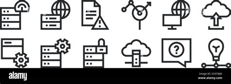 Set Of 12 Thin Outline Icons Such As Idea Cloud Server Network