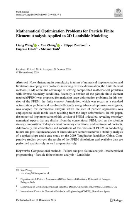 Pdf Mathematical Optimization Problems For Particle Finite Element Analysis Applied To 2d