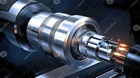 Close Up Of Advanced Machinery Turning A Metal Part With Flying Sparks